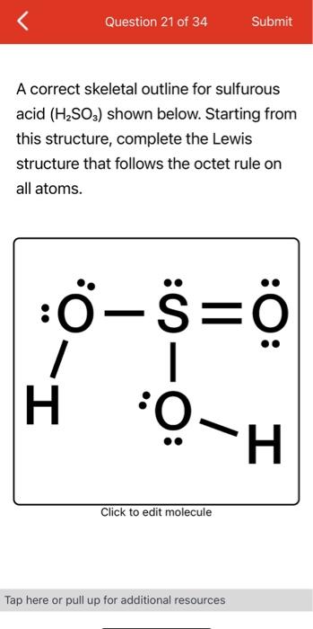 Solved The Lewis structure for sulfurous acid (H2SO3) shown | Chegg.com