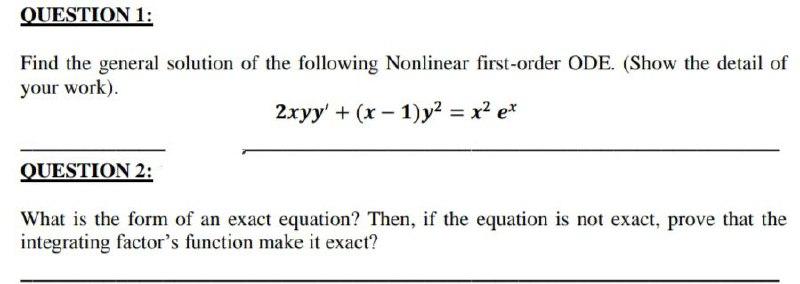 Solved QUESTION 1: Find the general solution of the | Chegg.com