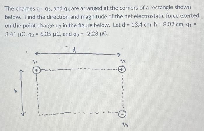 Solved The charges q1,q2, and q3 are arranged at the corners | Chegg.com