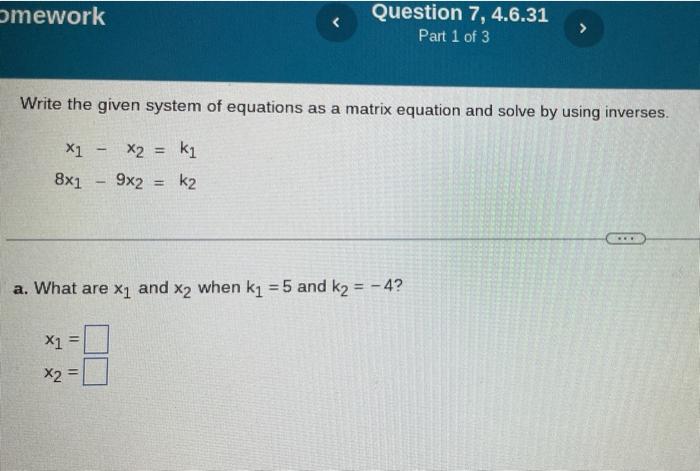 Solved Write the given system of equations as a matrix | Chegg.com