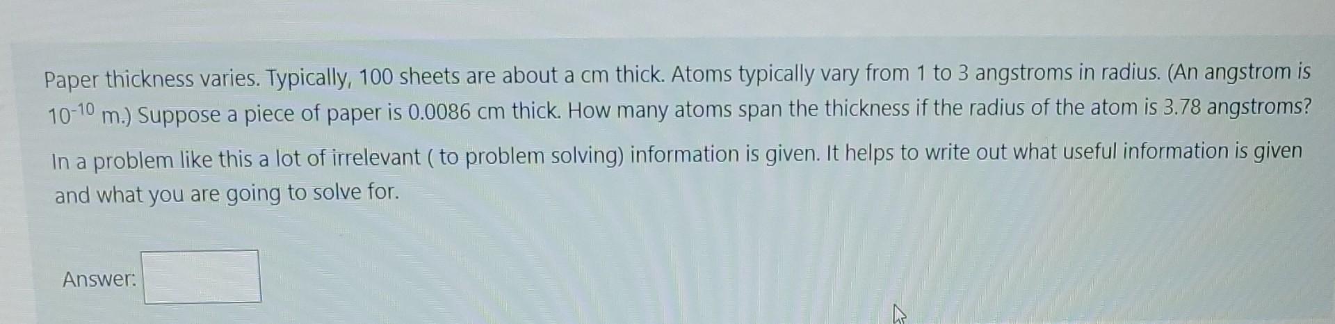 Solved Paper thickness varies. Typically, 100 sheets are | Chegg.com