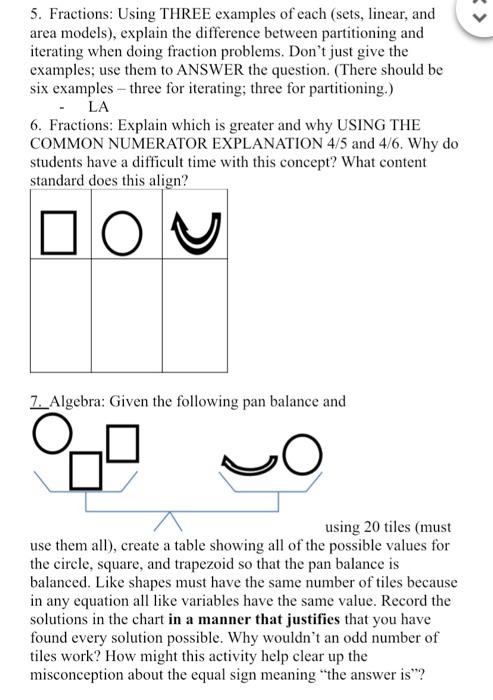 Solved 5. Fractions: Using THREE examples of each (sets, | Chegg.com