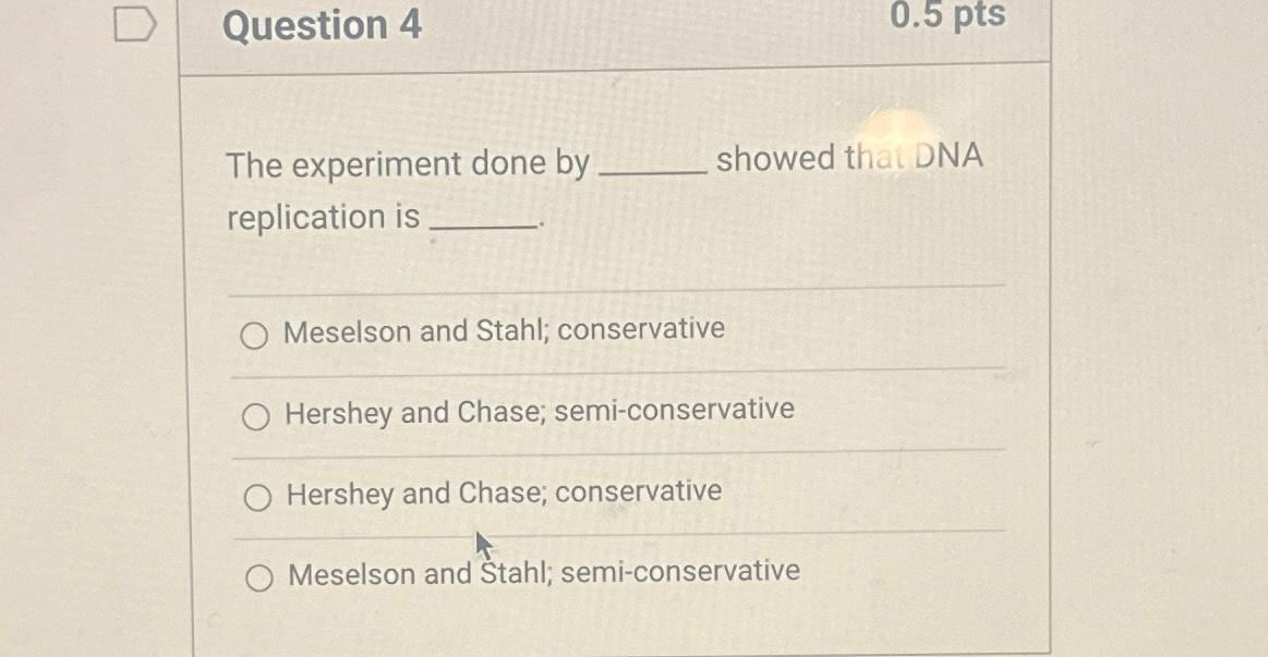Solved Question 40.5ptsThe experiment done by showed that | Chegg.com