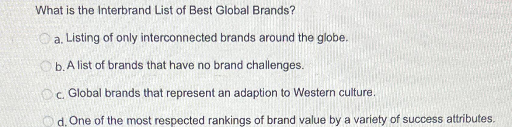 Solved What is the Interbrand List of Best Global Brands?a. | Chegg.com