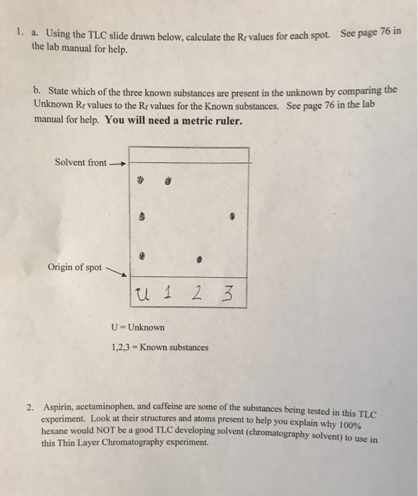 Solved di Using the TLC slide drawn below, calculate the Rr | Chegg.com