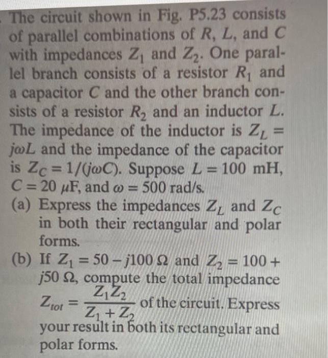 Solved The circuit shown in Fig. P5.23 consists of parallel | Chegg.com