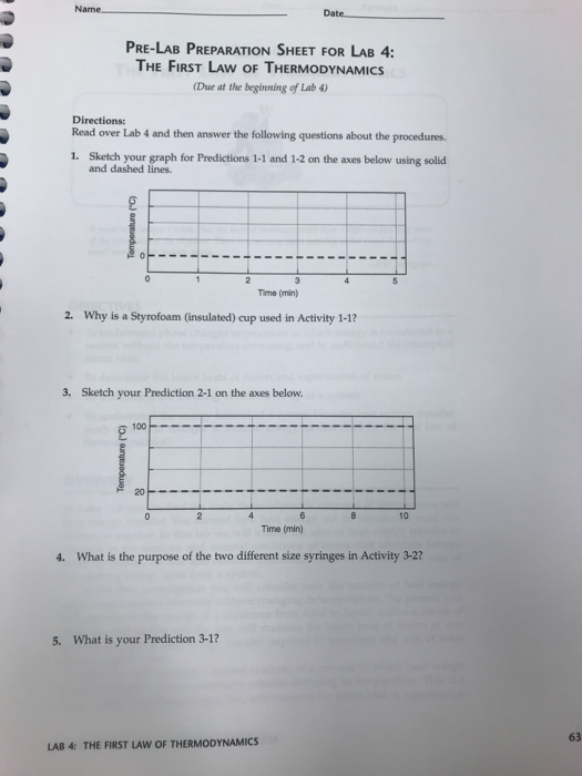 Name. Date PRE-LAB PREPARATION SHEET FOR LAB 4: THE | Chegg.com