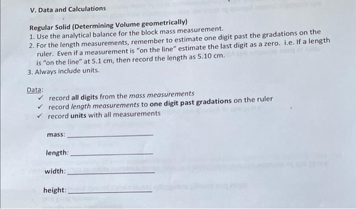 Solved V. Data and Calculations Regular Solid (Determining | Chegg.com