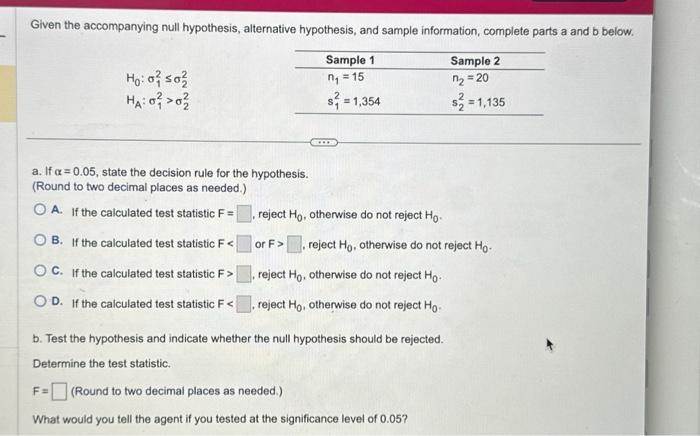 Solved Given the accompanying null hypothesis, alternative | Chegg.com