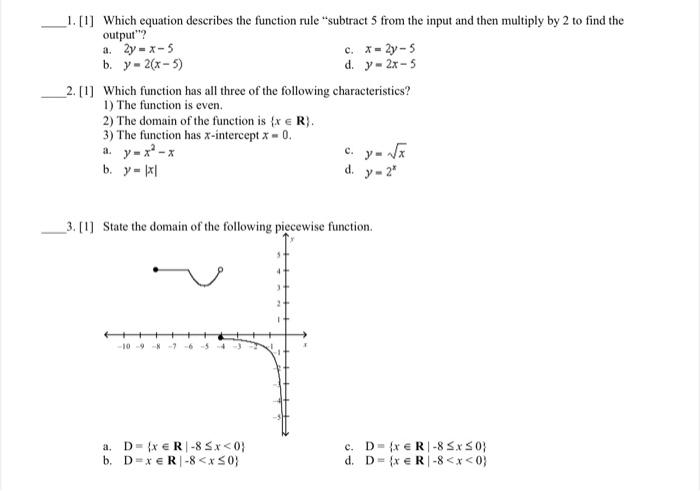 Solved 1. [1] Which equation describes the function rule | Chegg.com