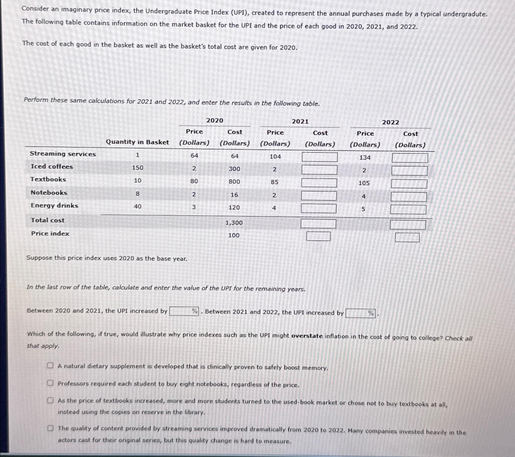 Solved Consider an imaginary price index, the Undergraduate | Chegg.com