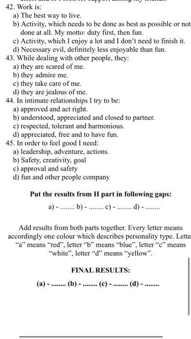 Solved HARTMAN PERSONALITY PROFILE TEST Mark "X" next to the | Chegg.com