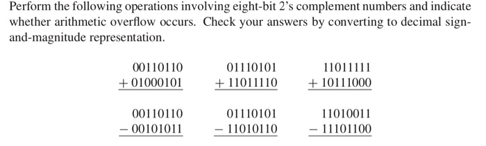 Solved Perform the following operations involving eight-bit | Chegg.com