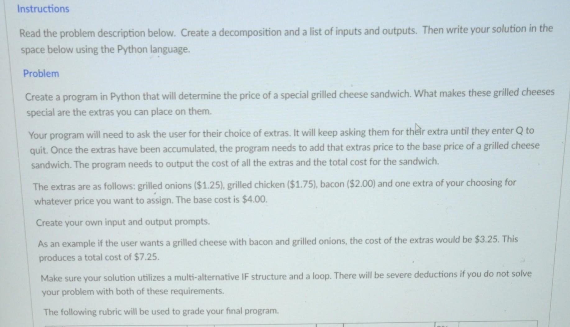 Solved Read the problem description below. Create a | Chegg.com