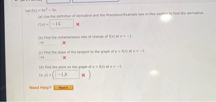 Solved Let f(x)=6x2−5x (a) Use the definition of derivative | Chegg.com