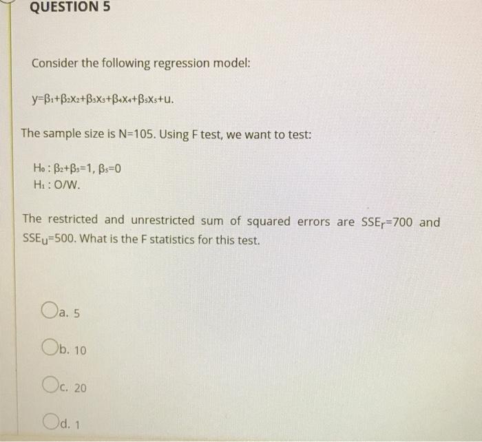 Solved Consider the following regression model: | Chegg.com