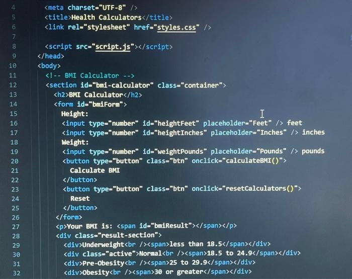 Solved my code below i need the HTML portions filled for | Chegg.com