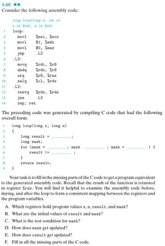 Solved 3.60 Consider the following assembly code: ον1 long | Chegg.com