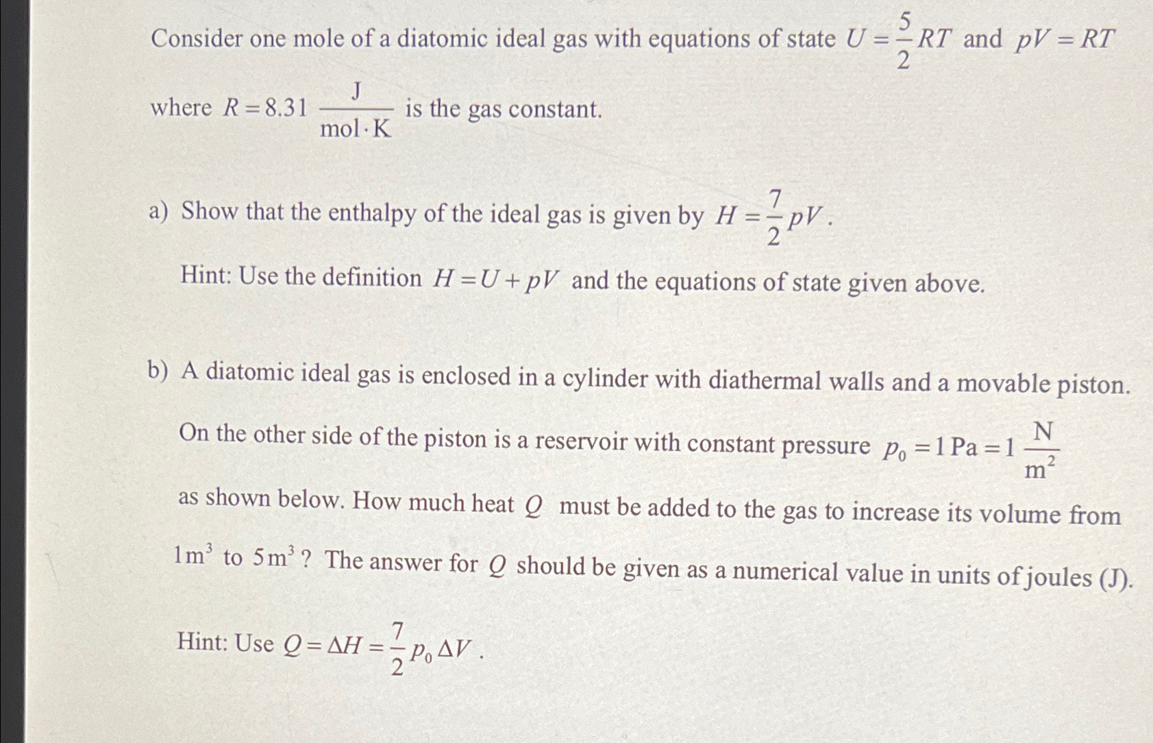 Solved Consider one mole of a diatomic ideal gas with | Chegg.com