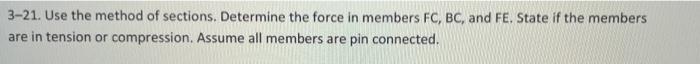 Solved 3-21. Use the method of sections. Determine the force | Chegg.com