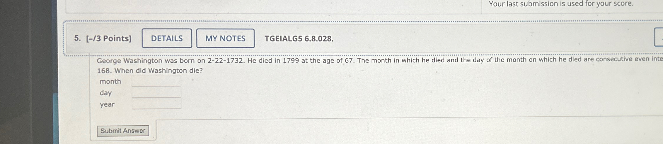 Solved Your last submission is used for your score.5. | Chegg.com