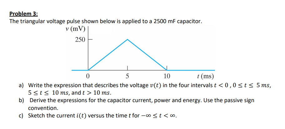 Solved Problem 3:The triangular voltage pulse shown below is | Chegg.com