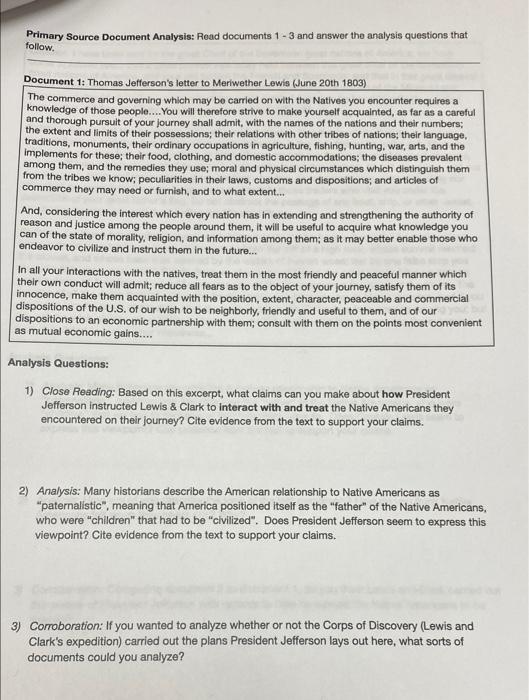 Primary Source Document Analysis: Read documents 1 - | Chegg.com