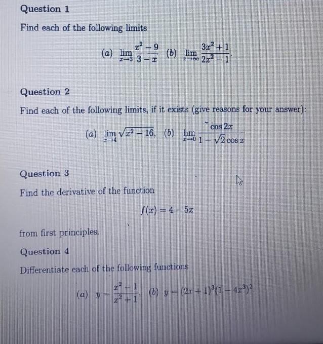 Solved Find each of the following limits (a) limx→33−xx2−9 | Chegg.com