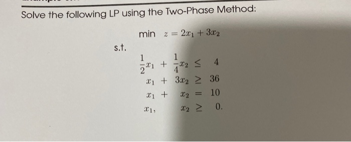 Solved Solve the following LP using the Two-Phase Method: | Chegg.com
