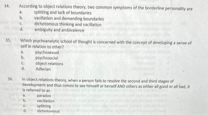 Solved 4 According To Object Relations Theory Two Common