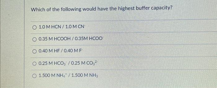 Solved Which of the following would have the highest buffer | Chegg.com