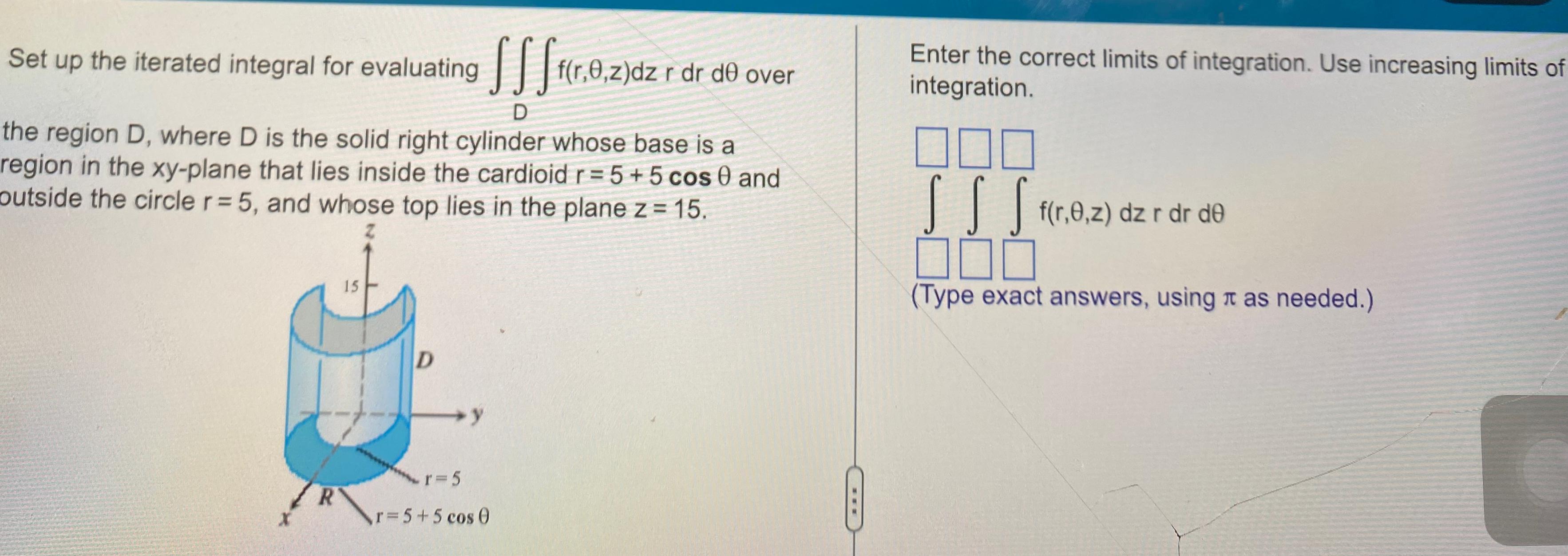 Solved Set up the iterated integral for evaluating | Chegg.com