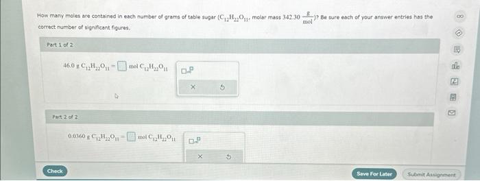 Solved How many moles are contained in each number of grams | Chegg.com