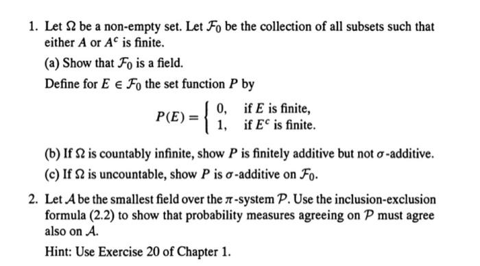 Solved 1. Let 2 be a non-empty set. Let Fo be the collection | Chegg.com