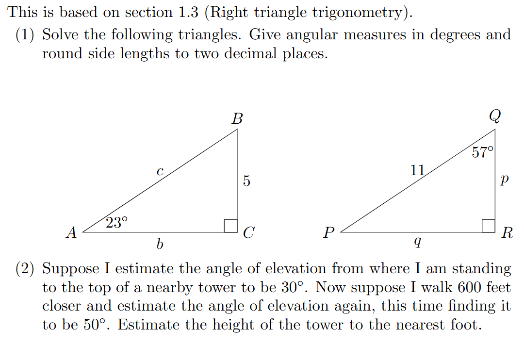 Solved This is based on section 1.3 (Right triangle | Chegg.com