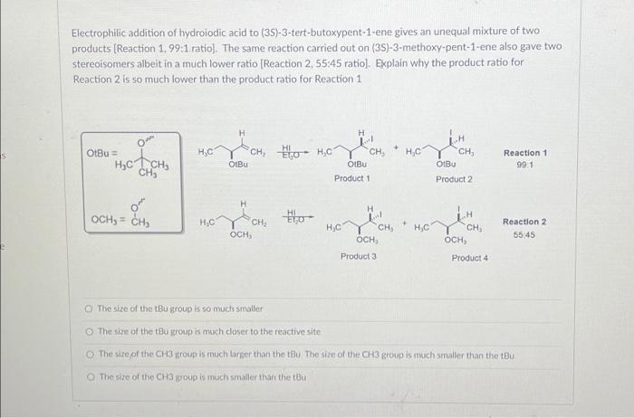 Solved I explain why the product ratio for reaction two is | Chegg.com