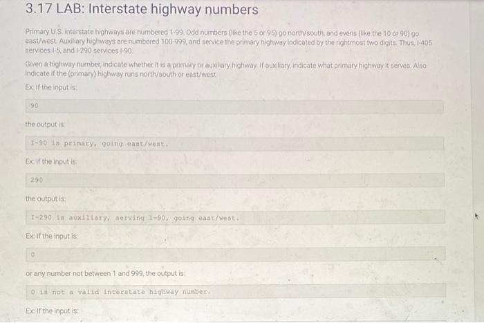 Solved 3.17 LAB: Interstate highway numbers Primary US | Chegg.com