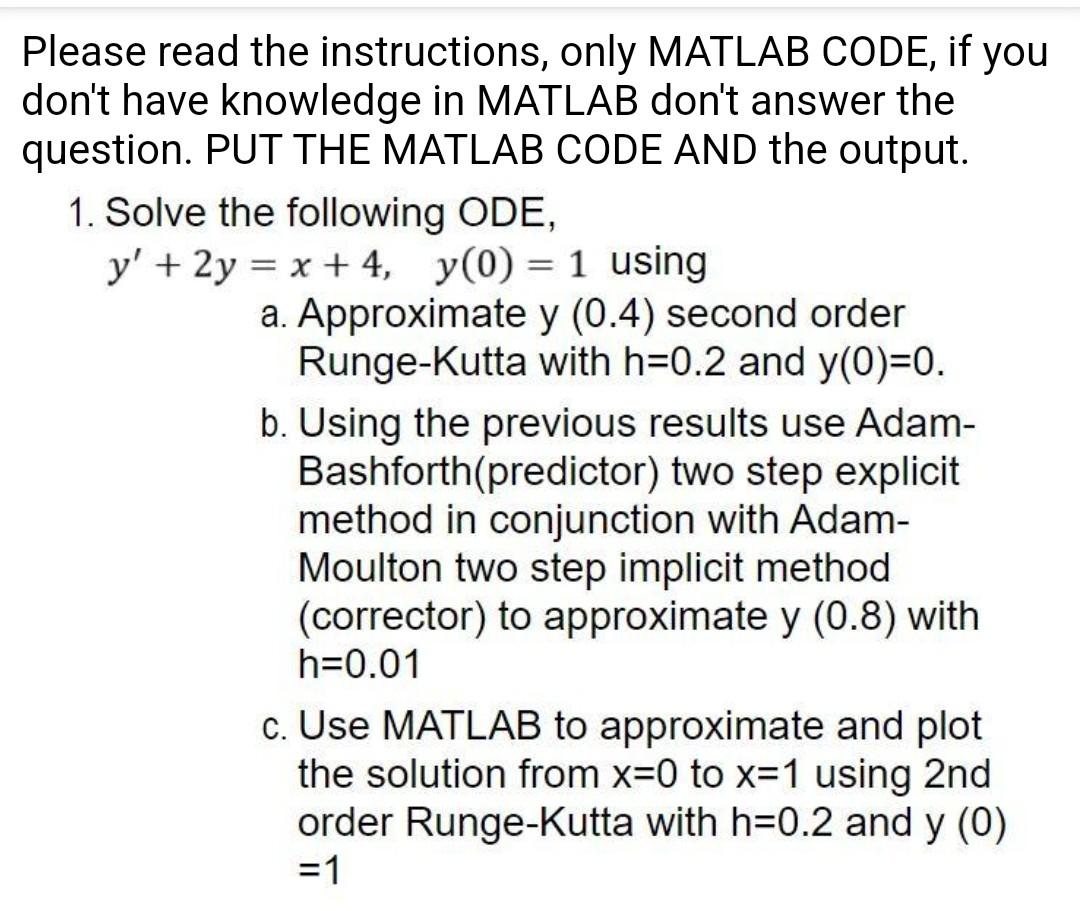 Solved Please read the instructions, only MATLAB CODE, if | Chegg.com