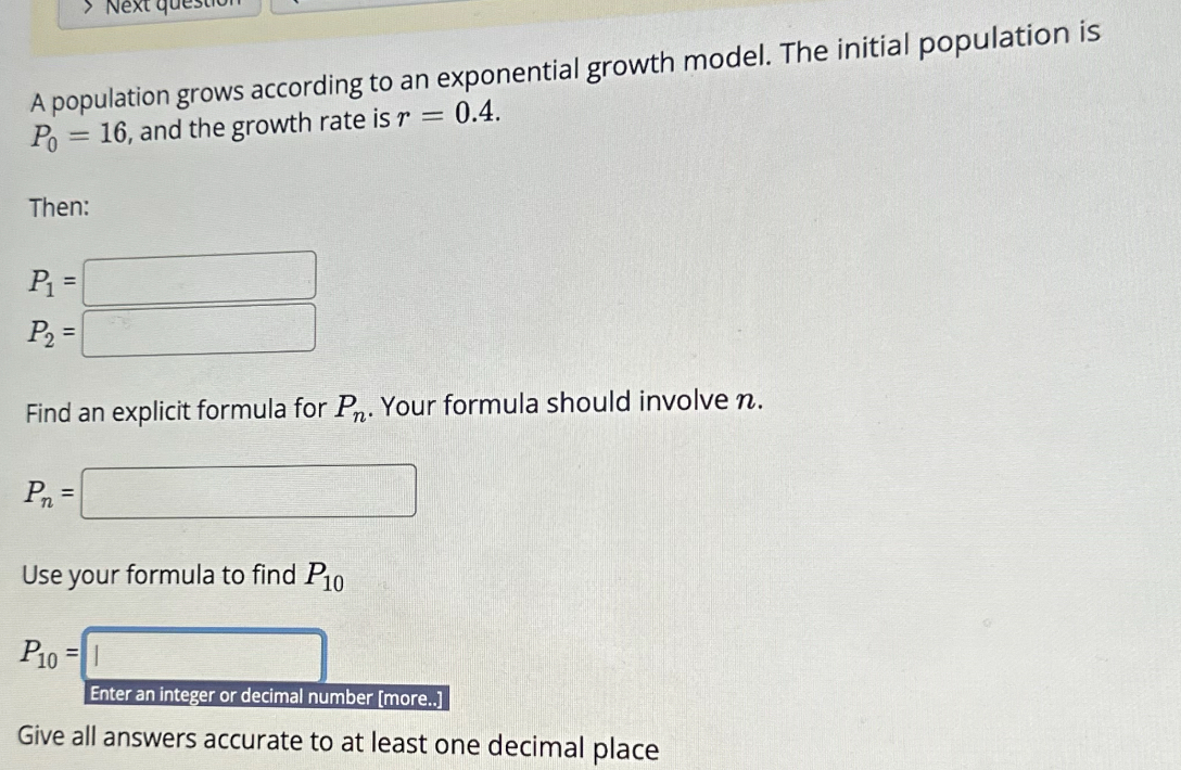 Solved A population grows according to an exponential growth | Chegg.com