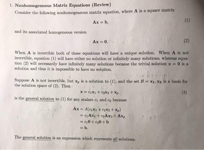 Solved 1. Nonhomogeneous Matrix Equations (Review) Consider | Chegg.com