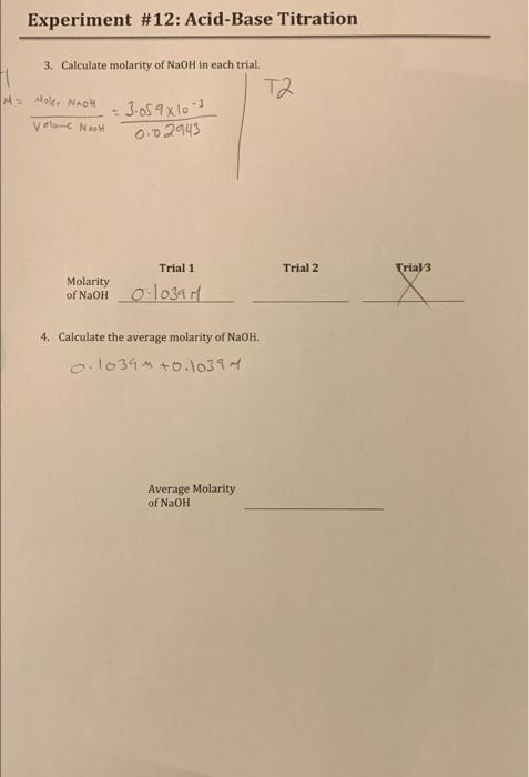 Solved Experiment #12: Acid-Base Titration NAME: Bassom | Chegg.com