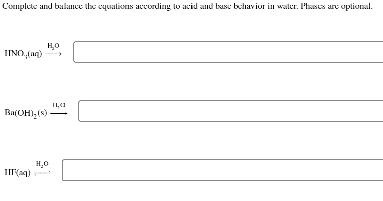 Solved Complete and balance the equations according to acid | Chegg.com