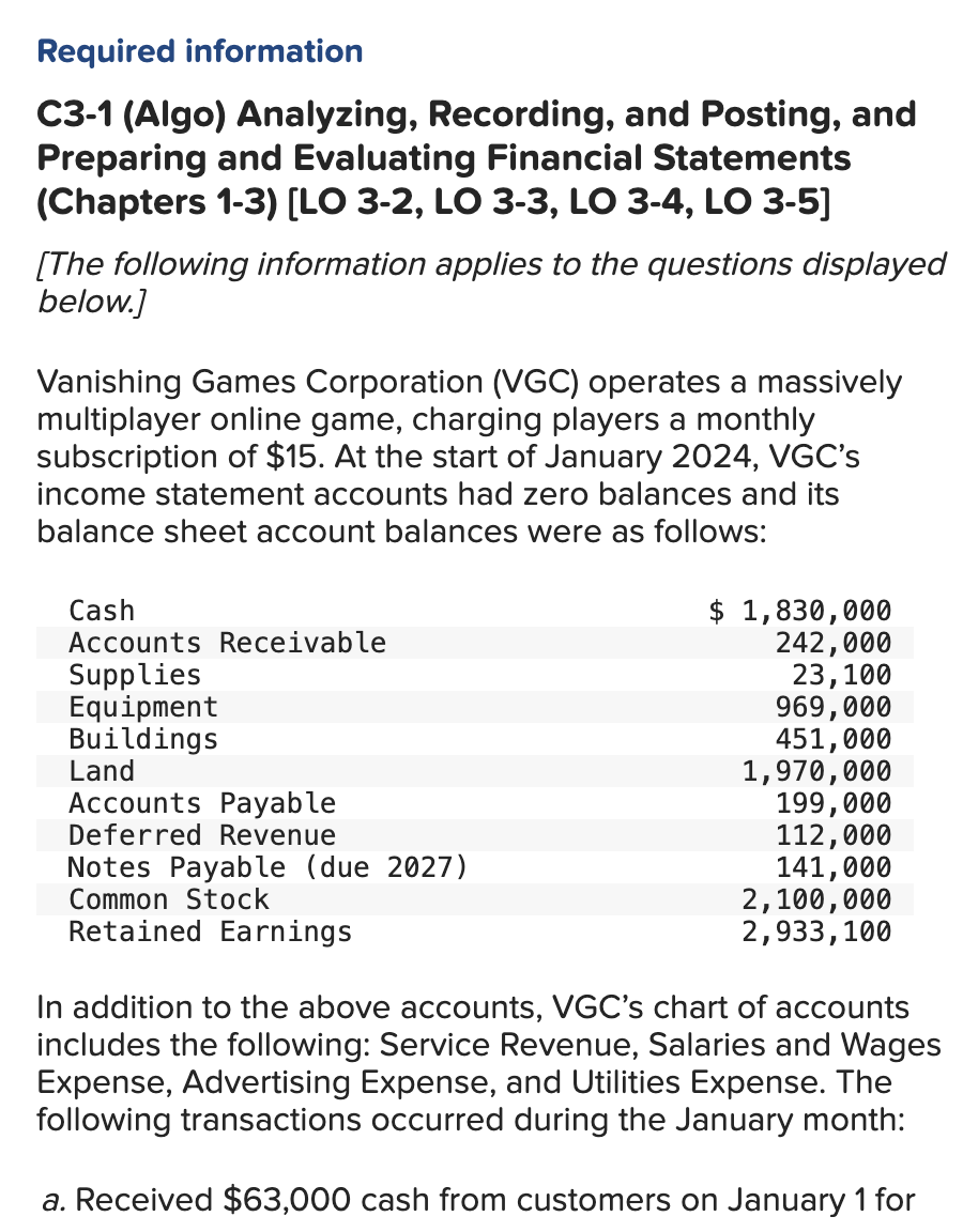 Solved C3-1 (Algo) ﻿Part 3Required:3. ﻿Enter the beginning | Chegg.com