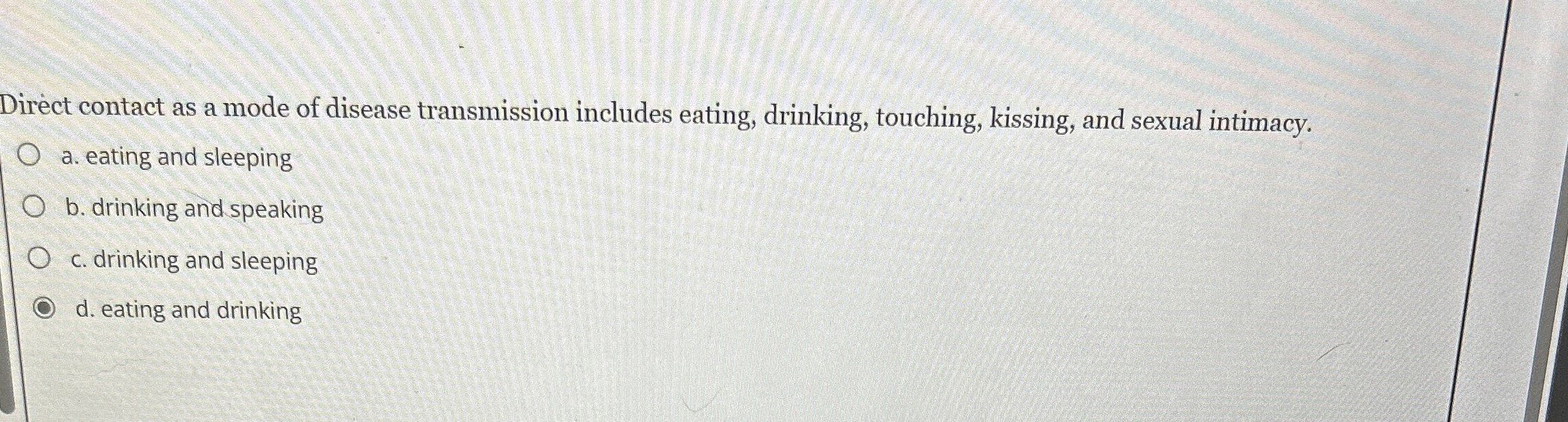 Solved Direct contact as a mode of disease transmission | Chegg.com
