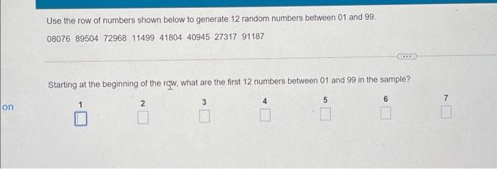 Solved Use the row of numbers shown below to generate 12 | Chegg.com