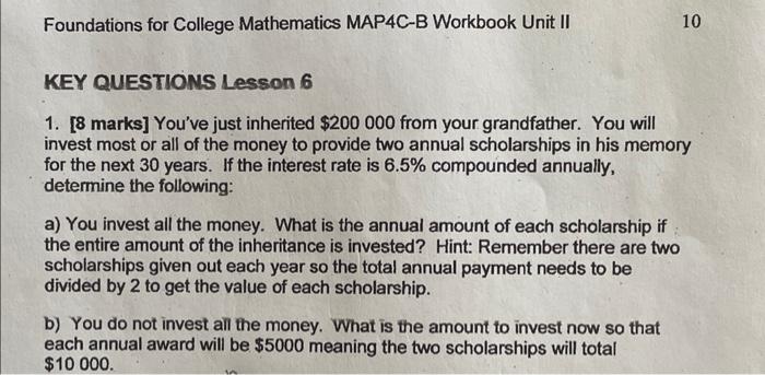 Solved Foundations for College Mathematics MAP4C-B Workbook | Chegg.com