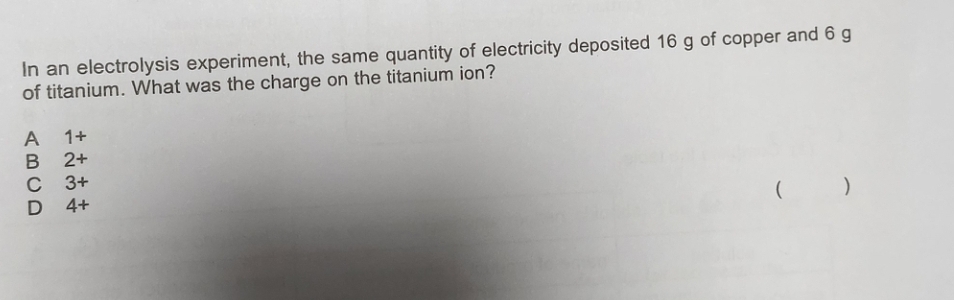 Solved In an electrolysis experiment, the same quantity of | Chegg.com