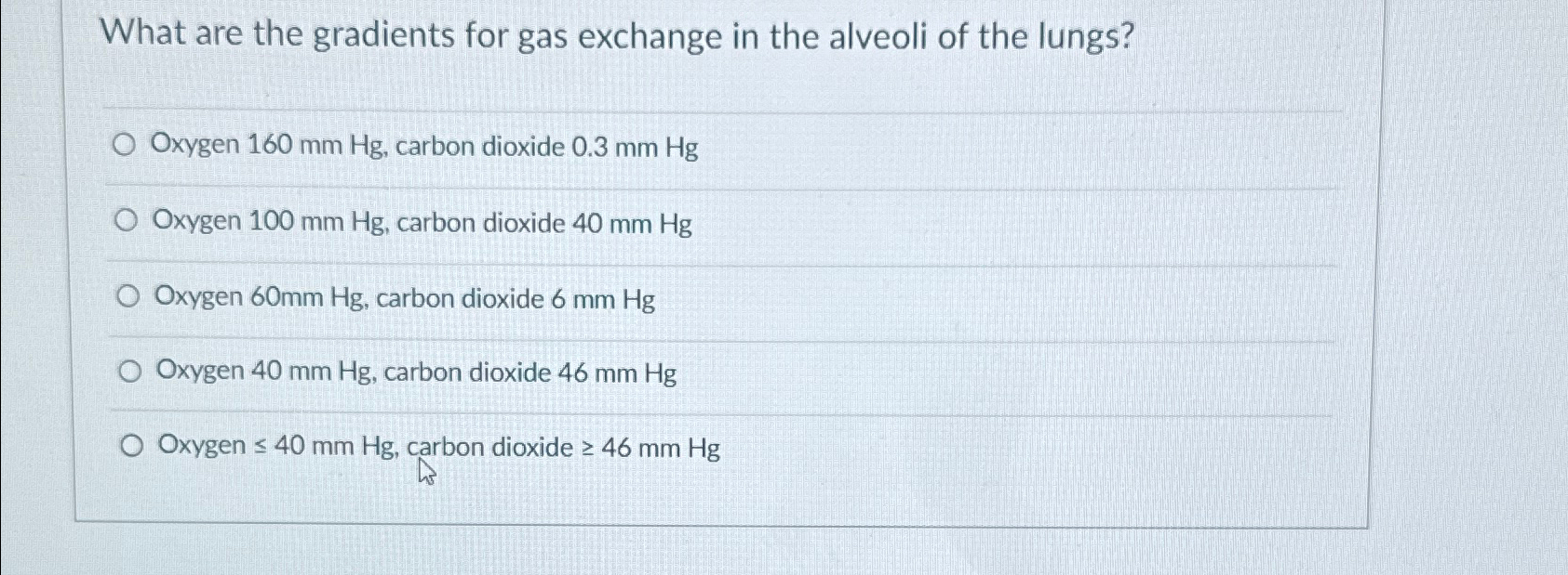 Solved What are the gradients for gas exchange in the | Chegg.com