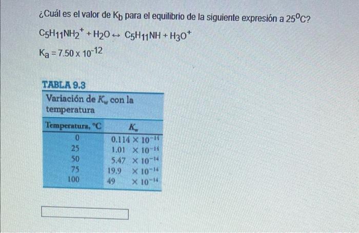 Solved what is the value of Kb for the equilibrium of the | Chegg.com