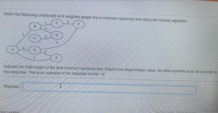 Solved Given the following undirected and weighted graph | Chegg.com